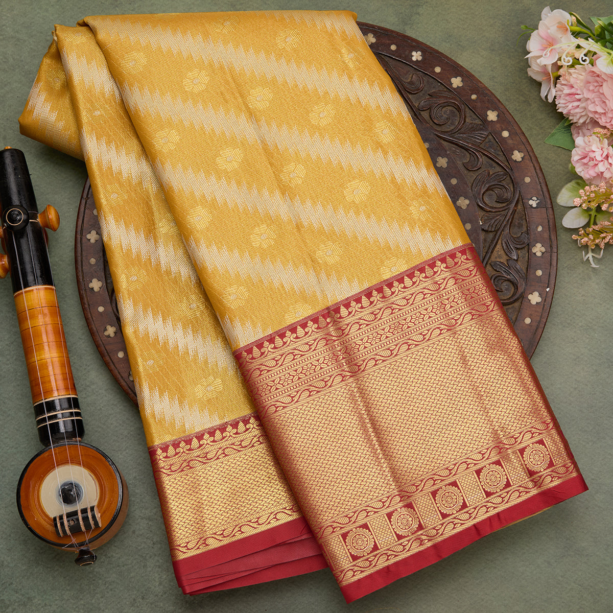 yellow with maroon combination tissue silk saree - Deepamsilksbangalore